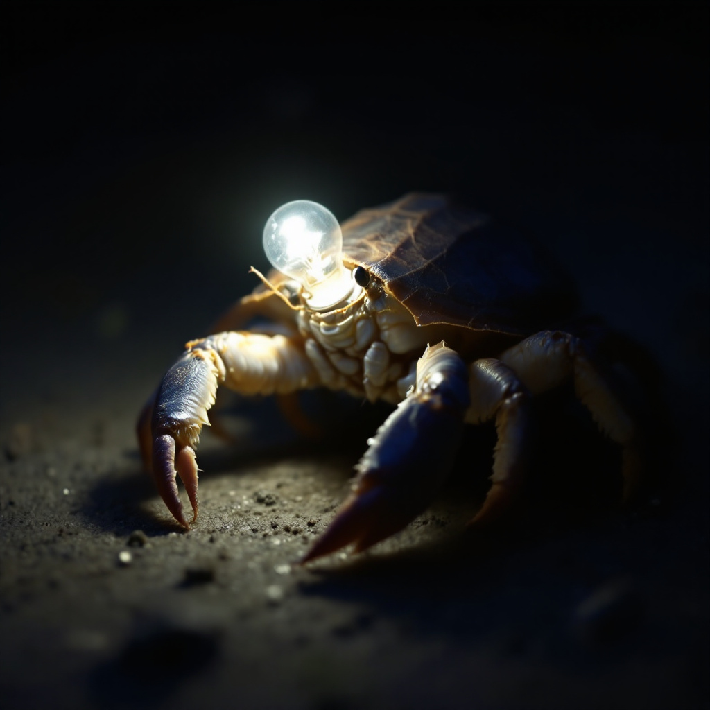 FLUX prompt: A nighttime footage of a hermit crab using a...