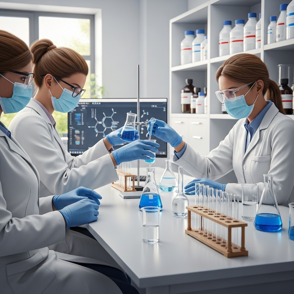 Google Imagen prompt: Three hyper-realistic female scient...