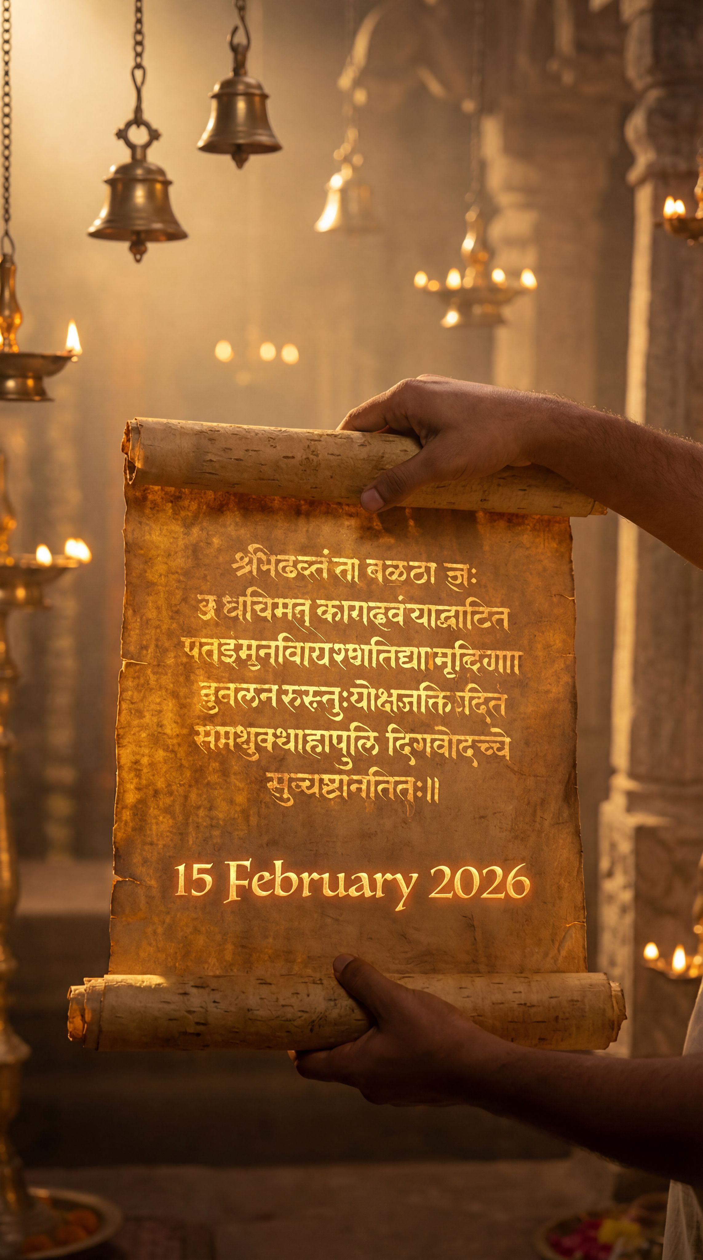 Nano Banana prompt: Ancient Indian calendar scroll openin...