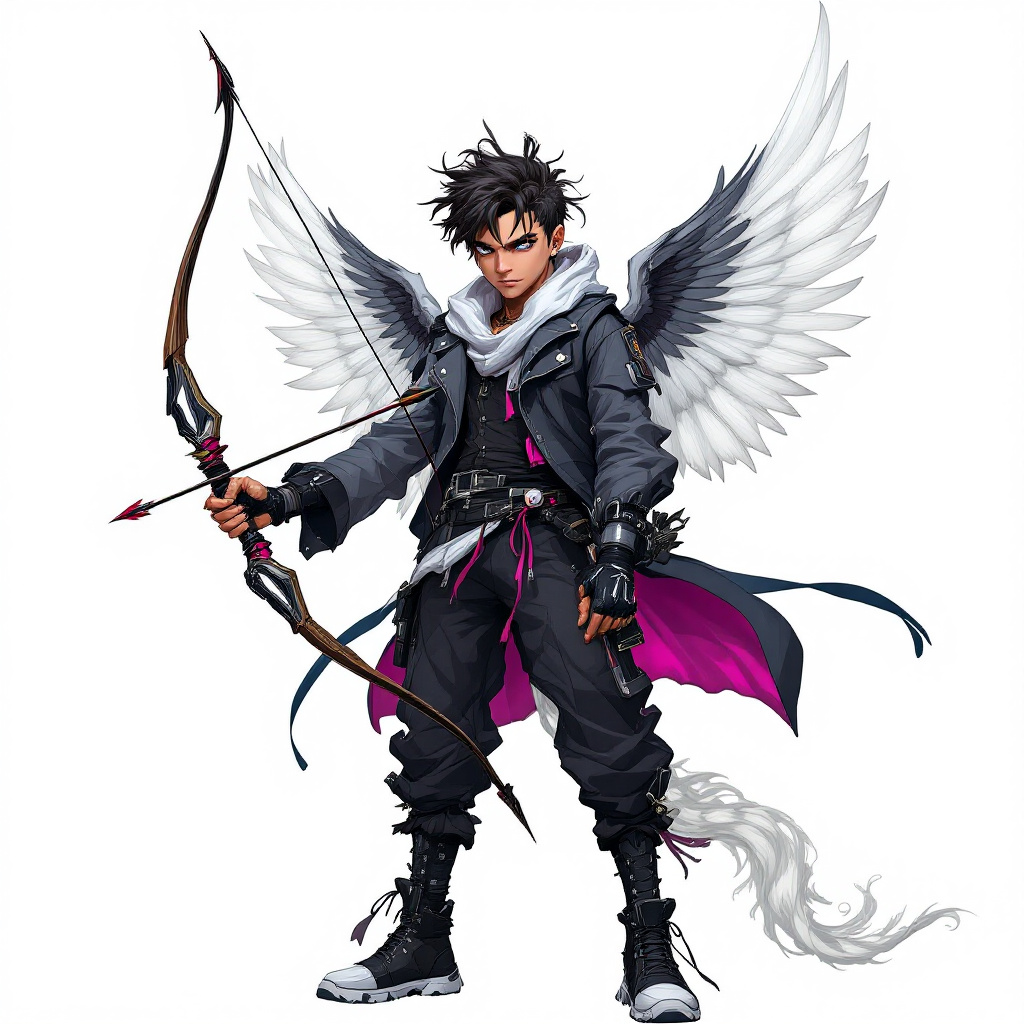 FLUX prompt: mixed race anime boy cupid in dressy street ...