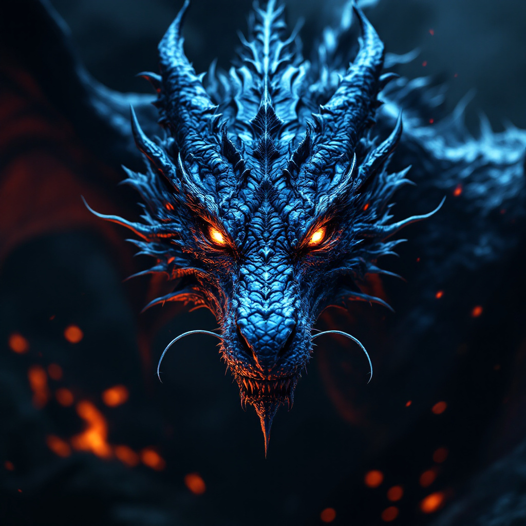 FLUX prompt: A dragon with intricate details is shown in ...