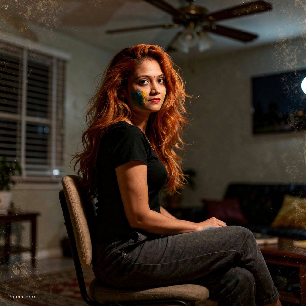 Hero prompt: A woman with long, tousled red hair cascadin...