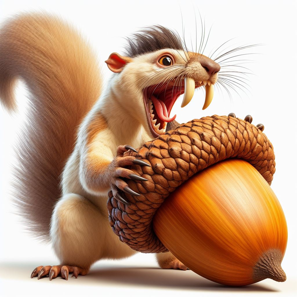 DALL·E prompt: saber-toothed squirrel caught in a comical...