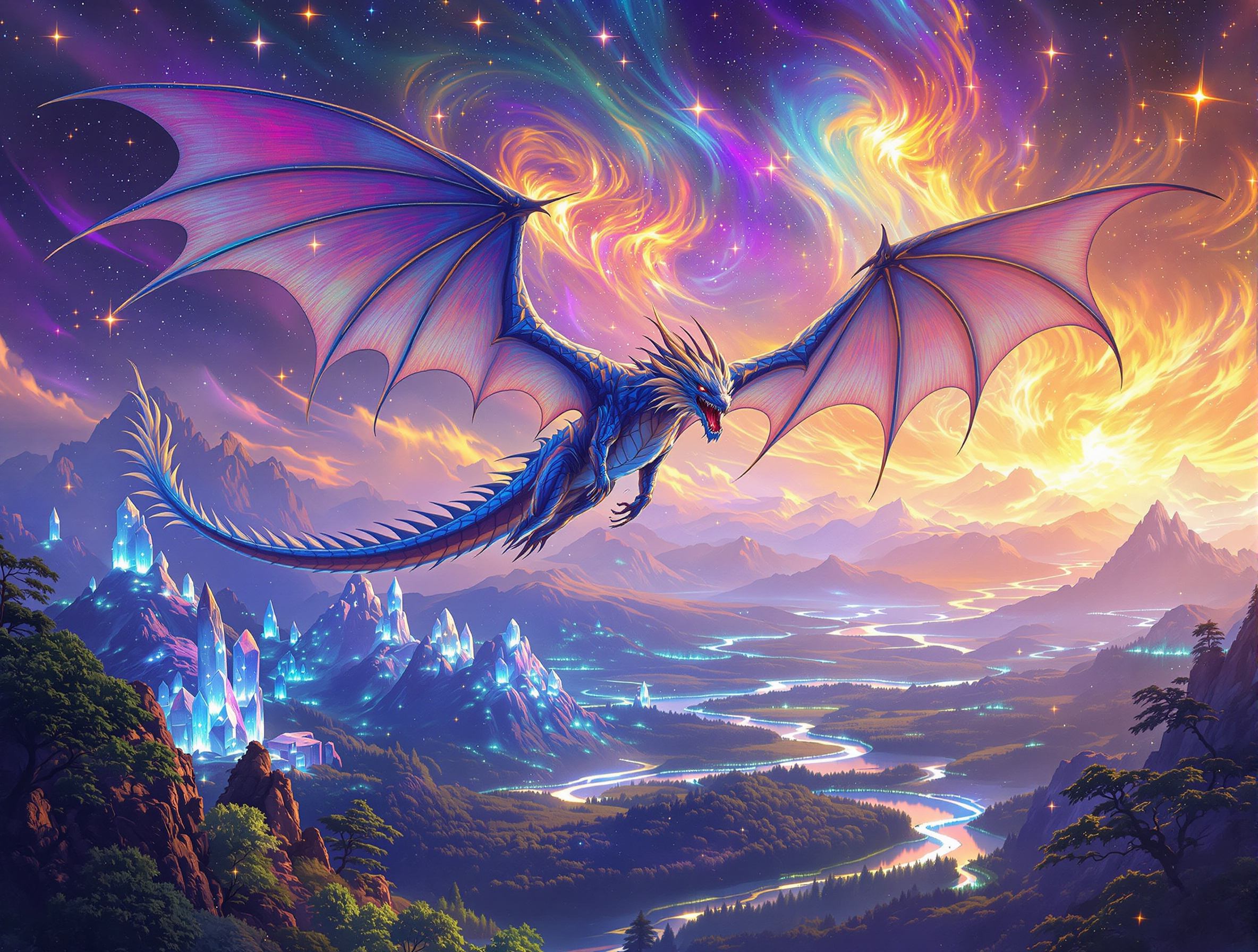 FLUX prompt: an epic fantasy scene featuring a mighty dra...