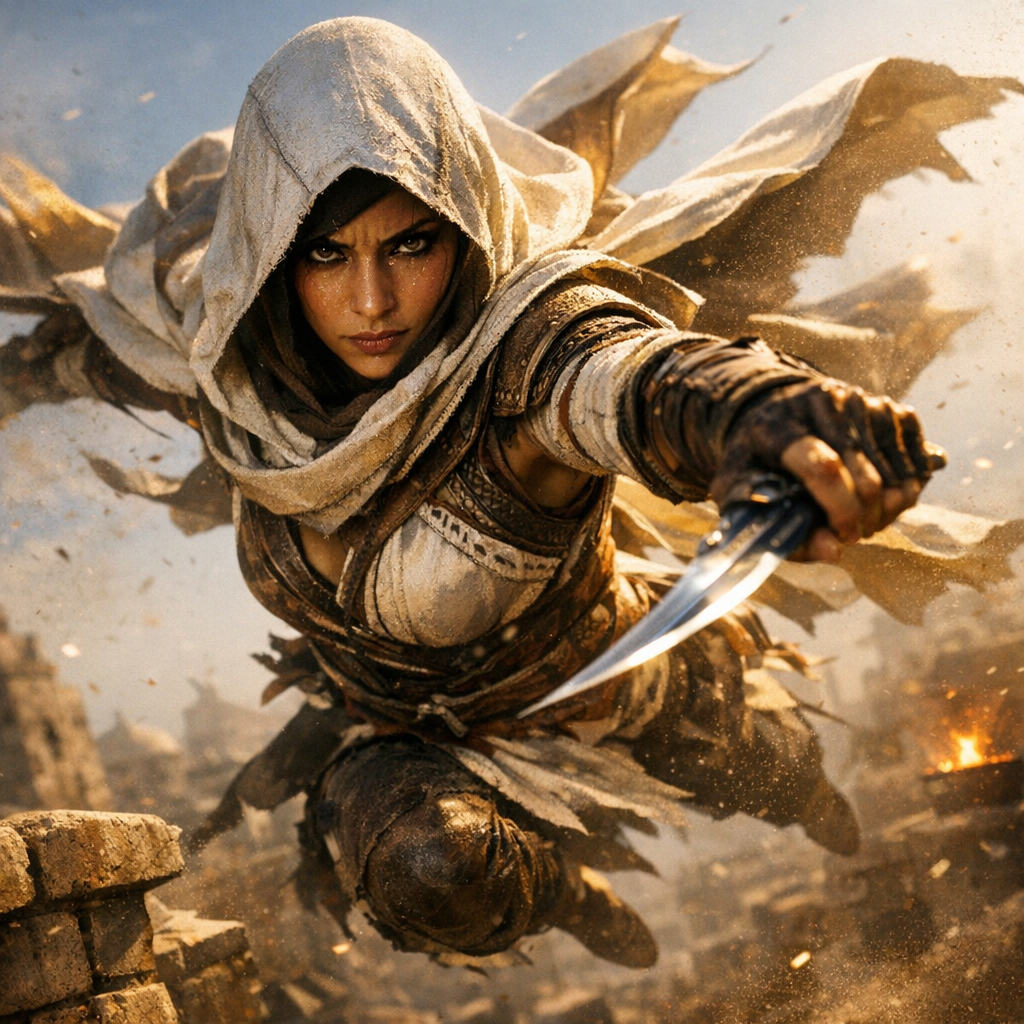ChatGPT Image prompt: A striking Middle‑Eastern assassin ...