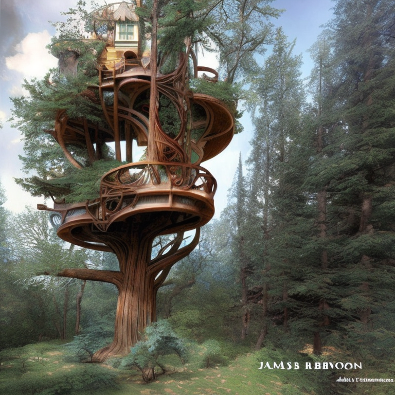 Stable Diffusion prompt: art nouveau treehouse by jean-le...