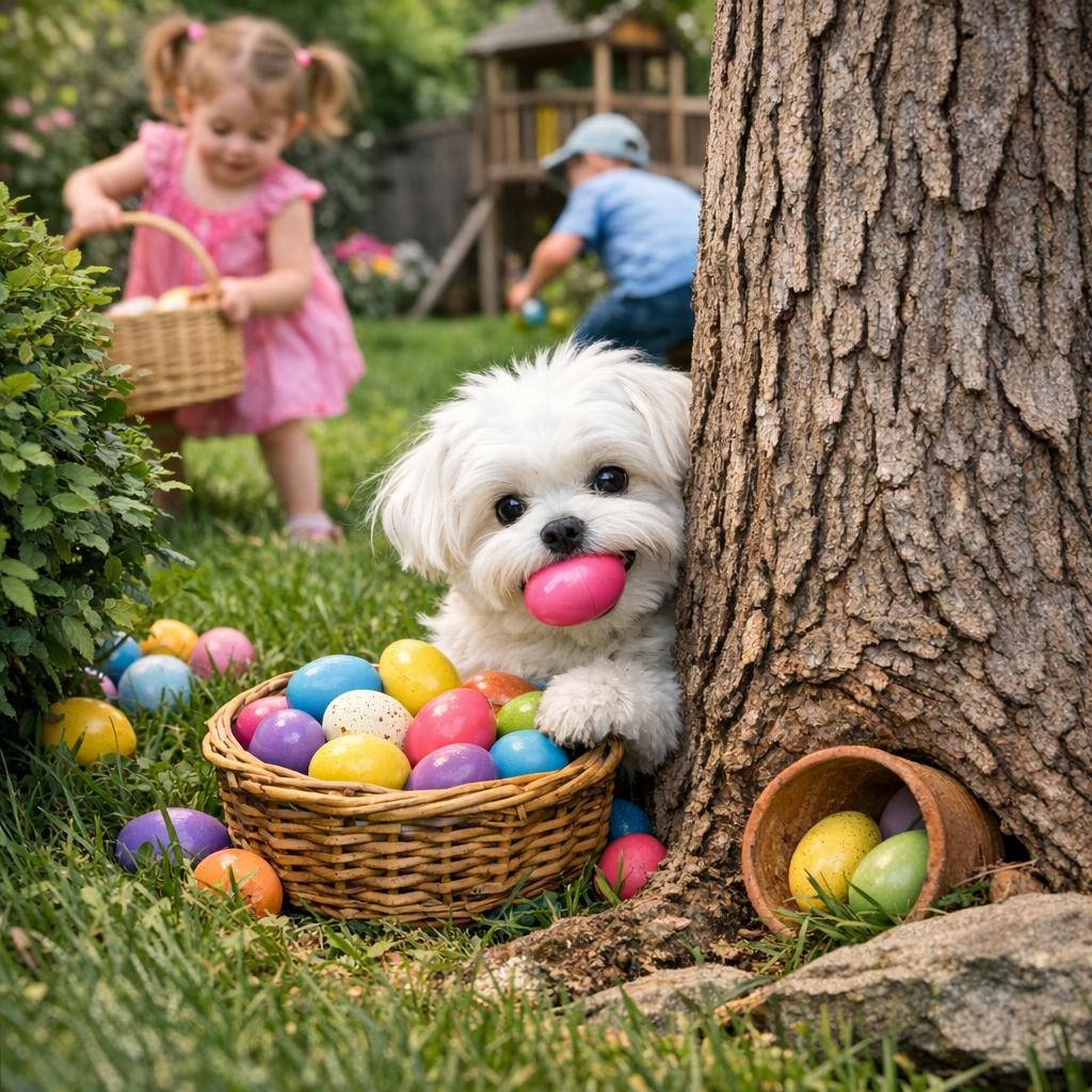 Hero prompt: image of an easter egg hunt in the backyard,...