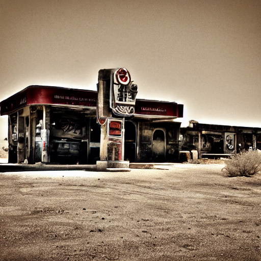 Stable Diffusion prompt: vintage gas station, lost place ...