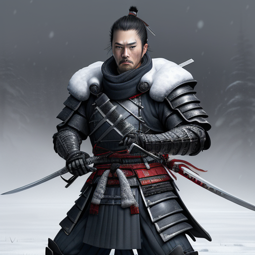 DreamShaper prompt: a samurai in the snow with swords in ...