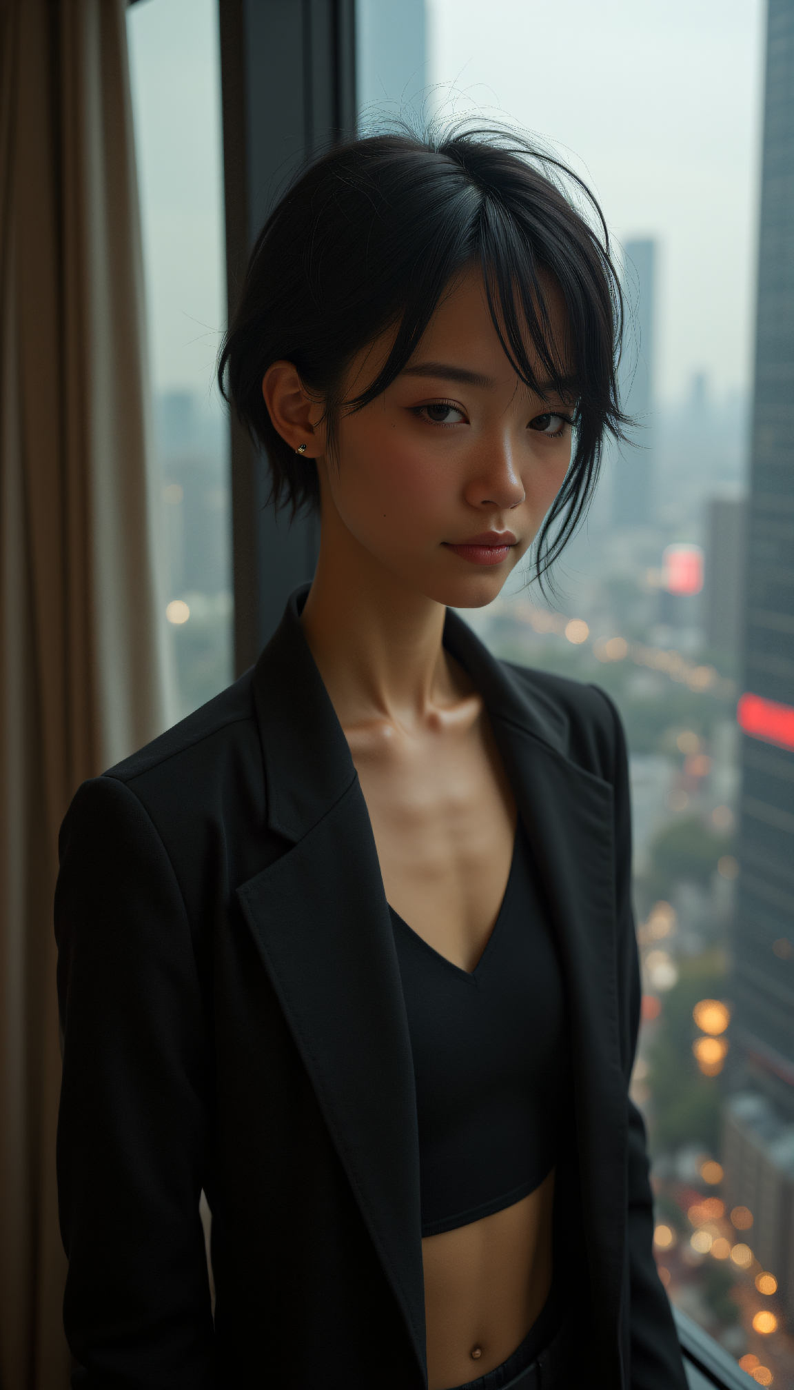 FLUX prompt: Ultra-detailed half body portrait of a 24 ye...