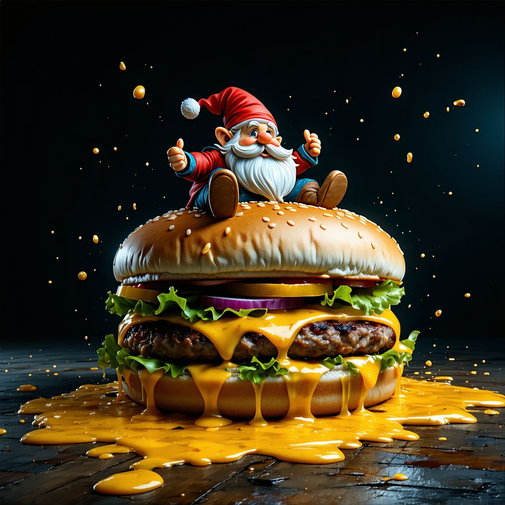 Stable Diffusion prompt: dwarf is sitting on giant cheese...