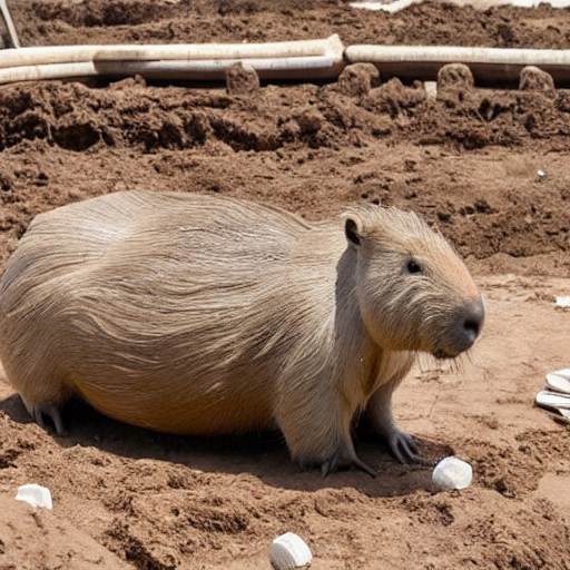 Stable Diffusion prompt: a capybara working on a construc...