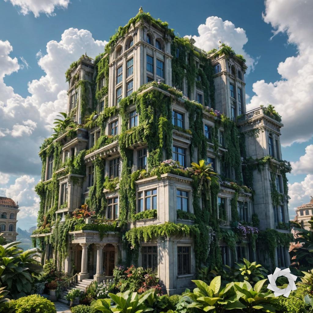 Stable Diffusion prompt: fantasy building, clouds around ...
