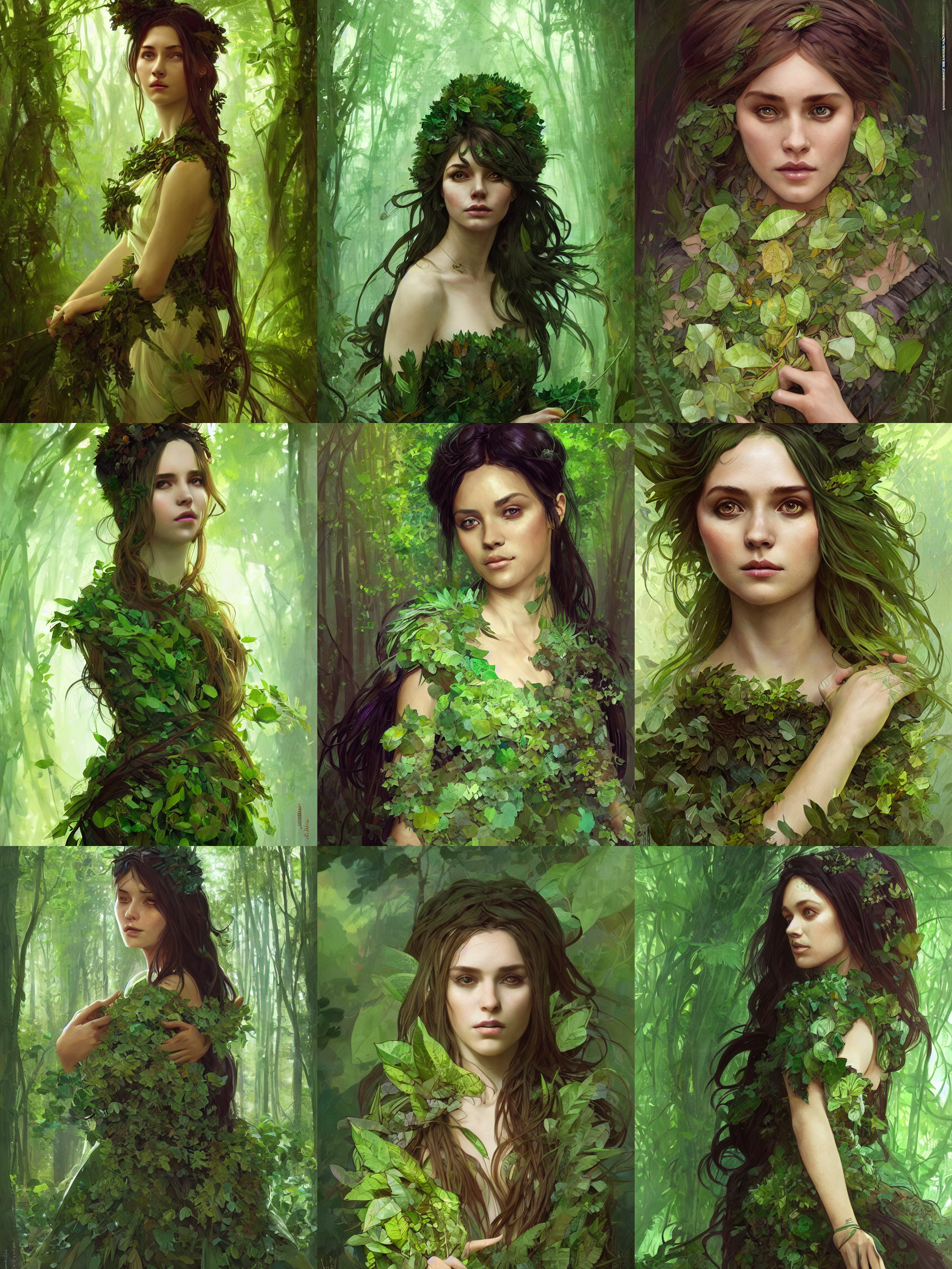 Stable Diffusion prompt: portrait of a forest mage, femal...