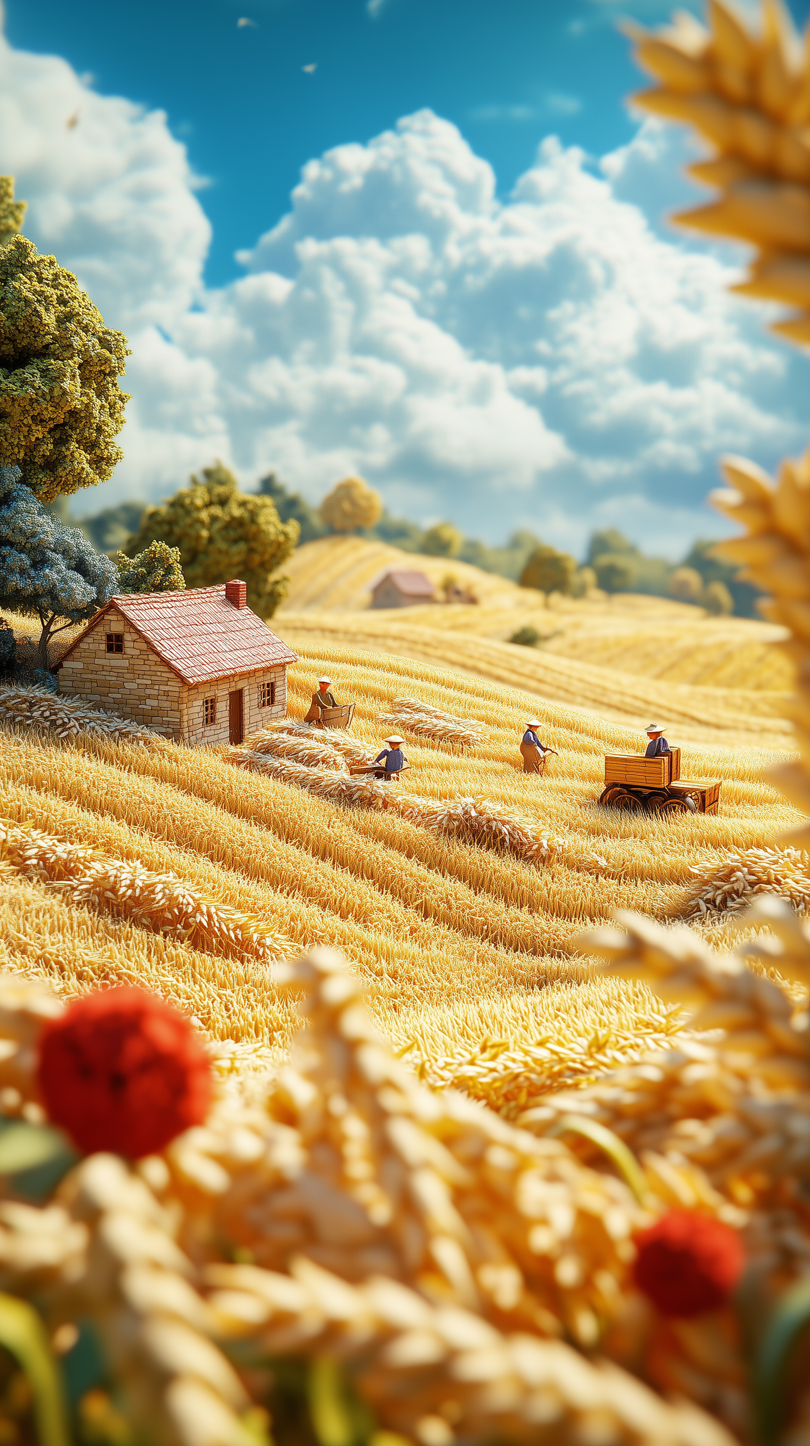 Midjourney prompt: 3D miniature scene, summer, countrysid...