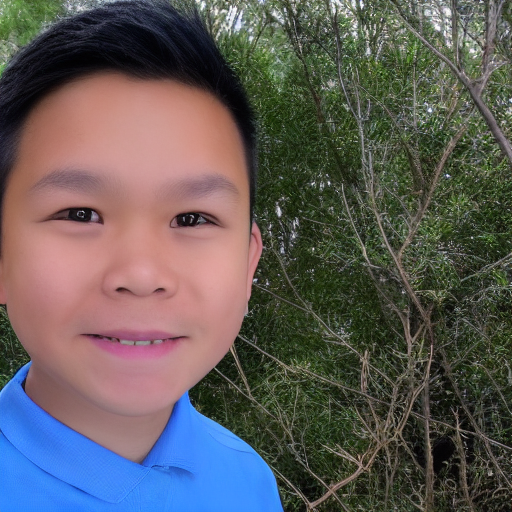 Stable Diffusion prompt: a young boy is smiling at the ca...
