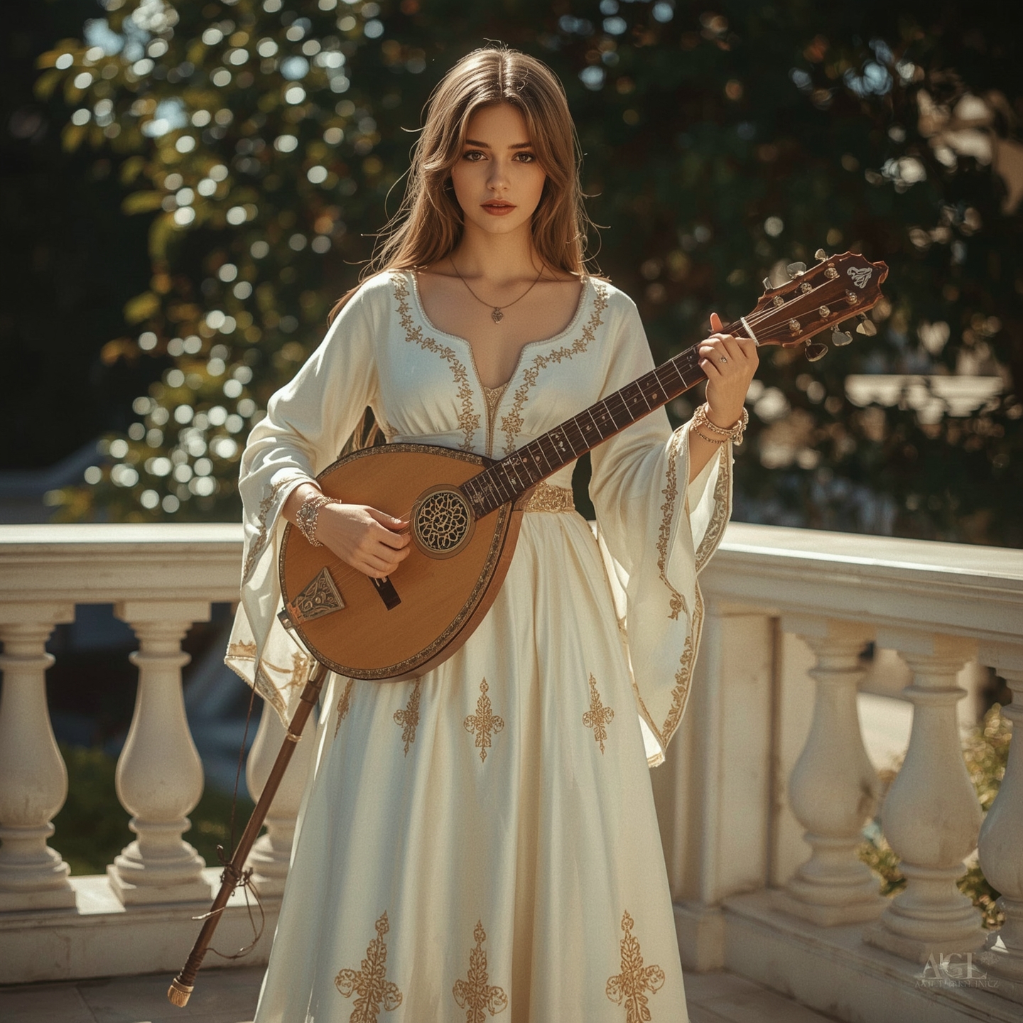 FLUX prompt: beautiful human female bard (Lawful Good), f...