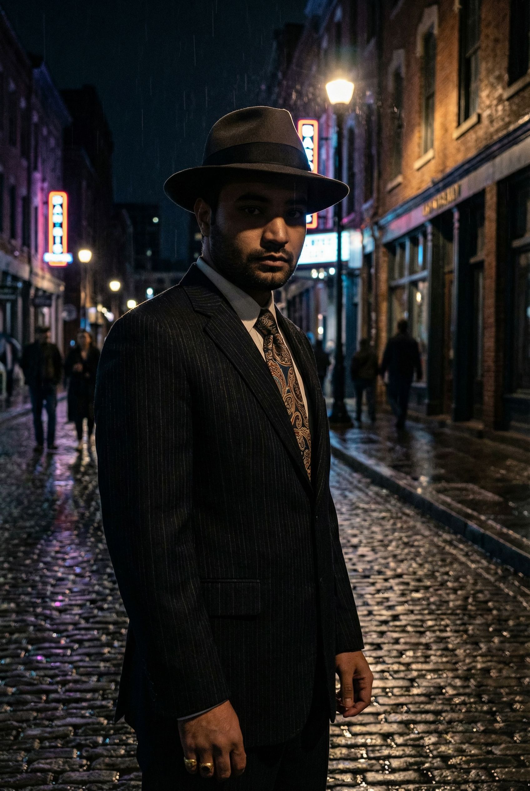 Nano Banana prompt: Young male mobster on the street, int...