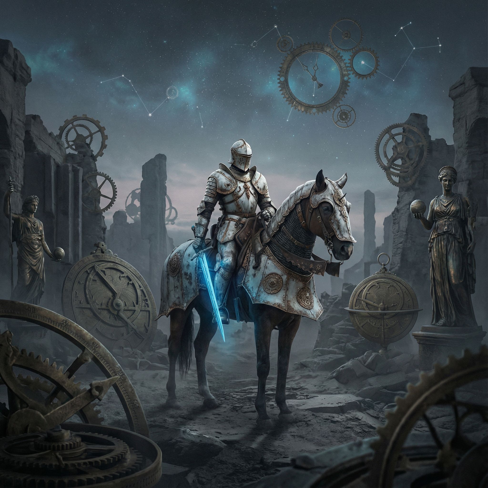 Nano Banana prompt: dark knight in white armor with a swo...