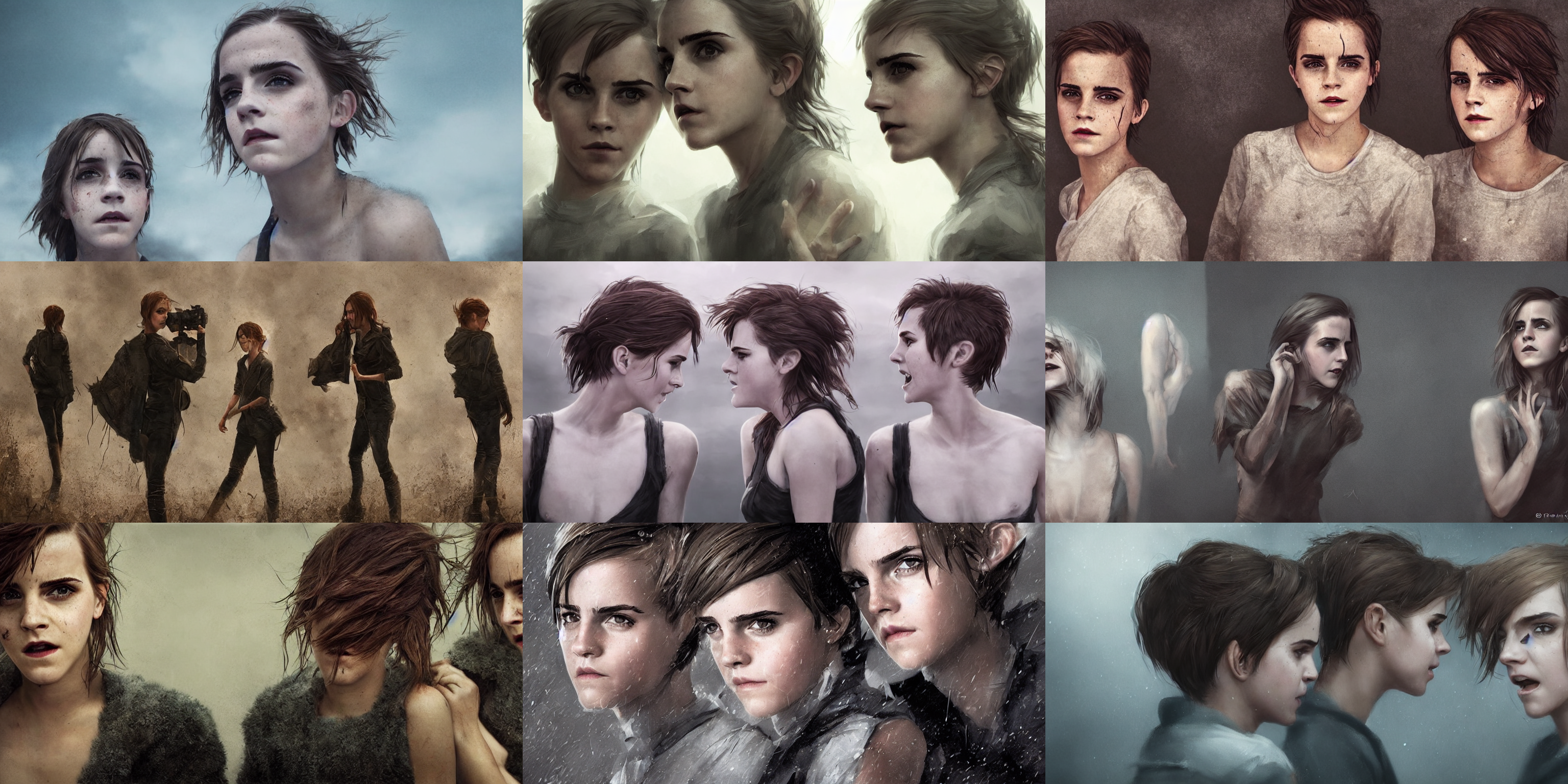 Stable Diffusion prompt: portrait emma watson short spiky...