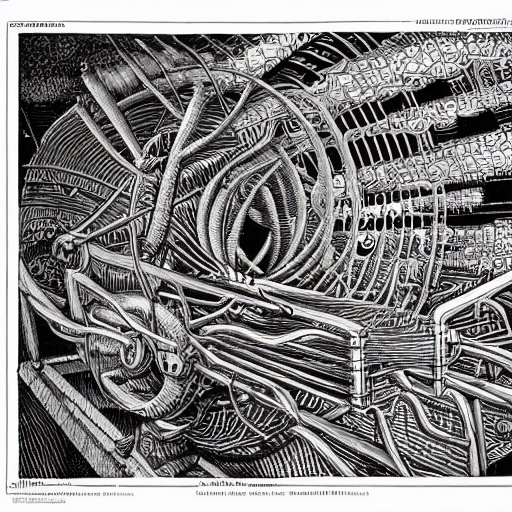 Stable Diffusion prompt: Drawing by M. C. Escher of a per...