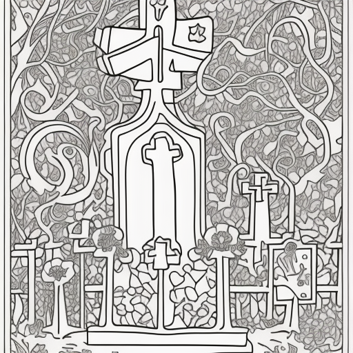 Openjourney prompt: cemetery coloring page for kids, in a...