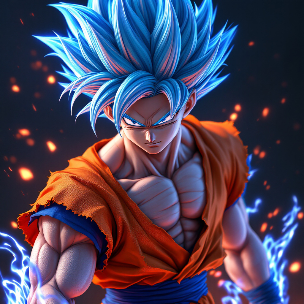 FLUX prompt: "Ultra-realistic Goku Super Saiyan Blue, hyp...