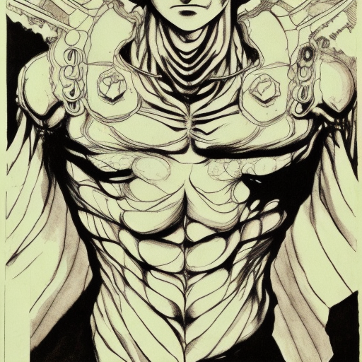 Openjourney prompt: manga drawing of Guts in a dramatic p...