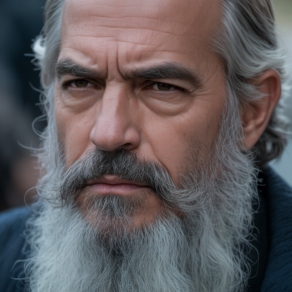 Ideogram prompt: The image features an older man, a long ...