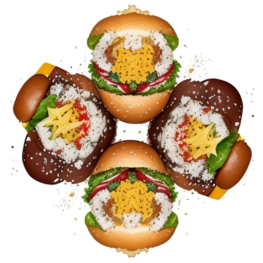 DreamShaper prompt: Flying food photography with [Two Bur...