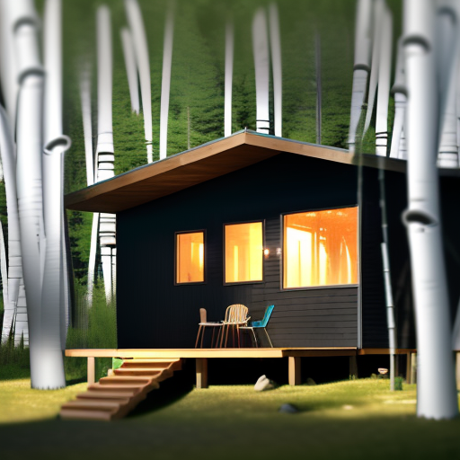 DreamShaper prompt: Hyper realistic modern tiny cabin hou...