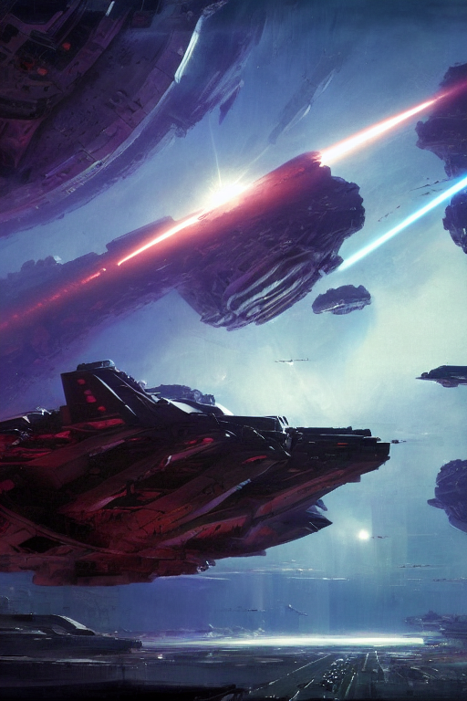 Stable Diffusion prompt: Wide shot of a spaceship battle,...