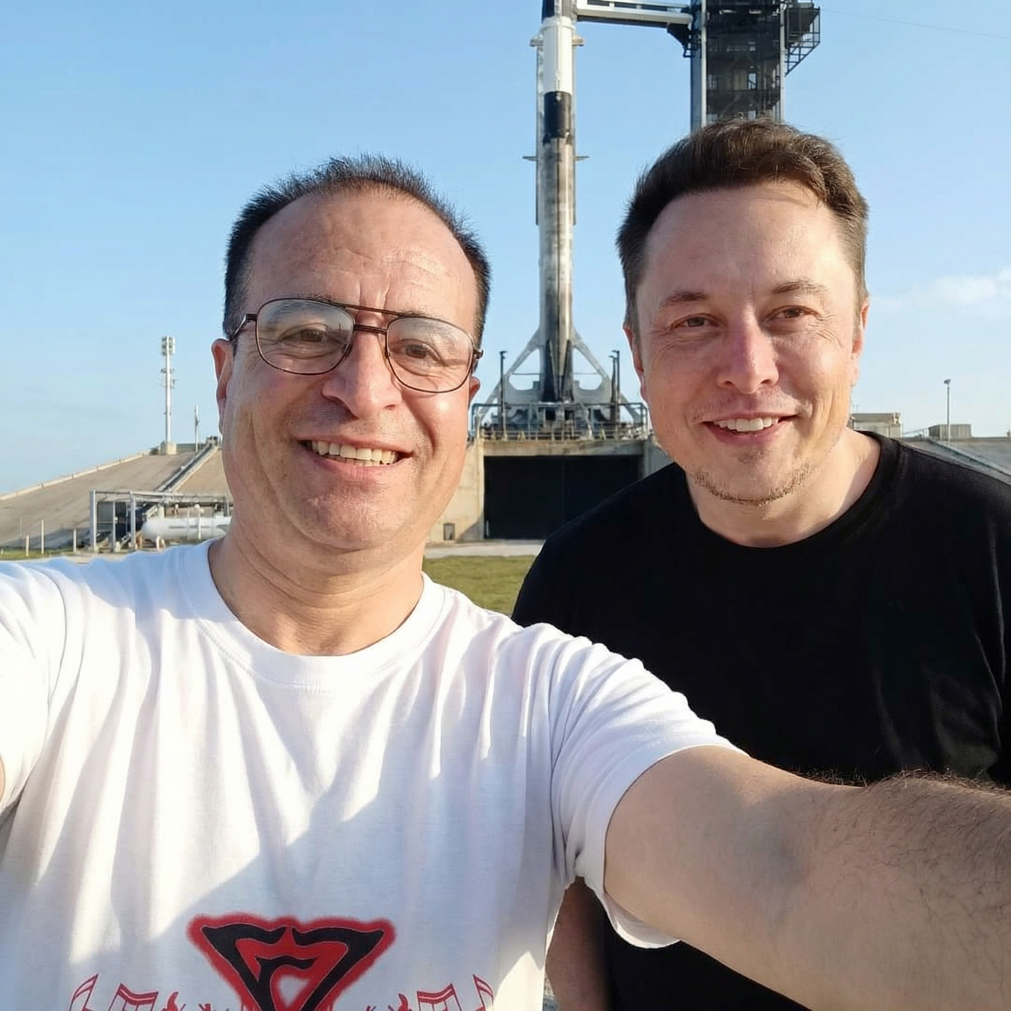 Nano Banana prompt: with Elon Musk in front of a SpaceX r...