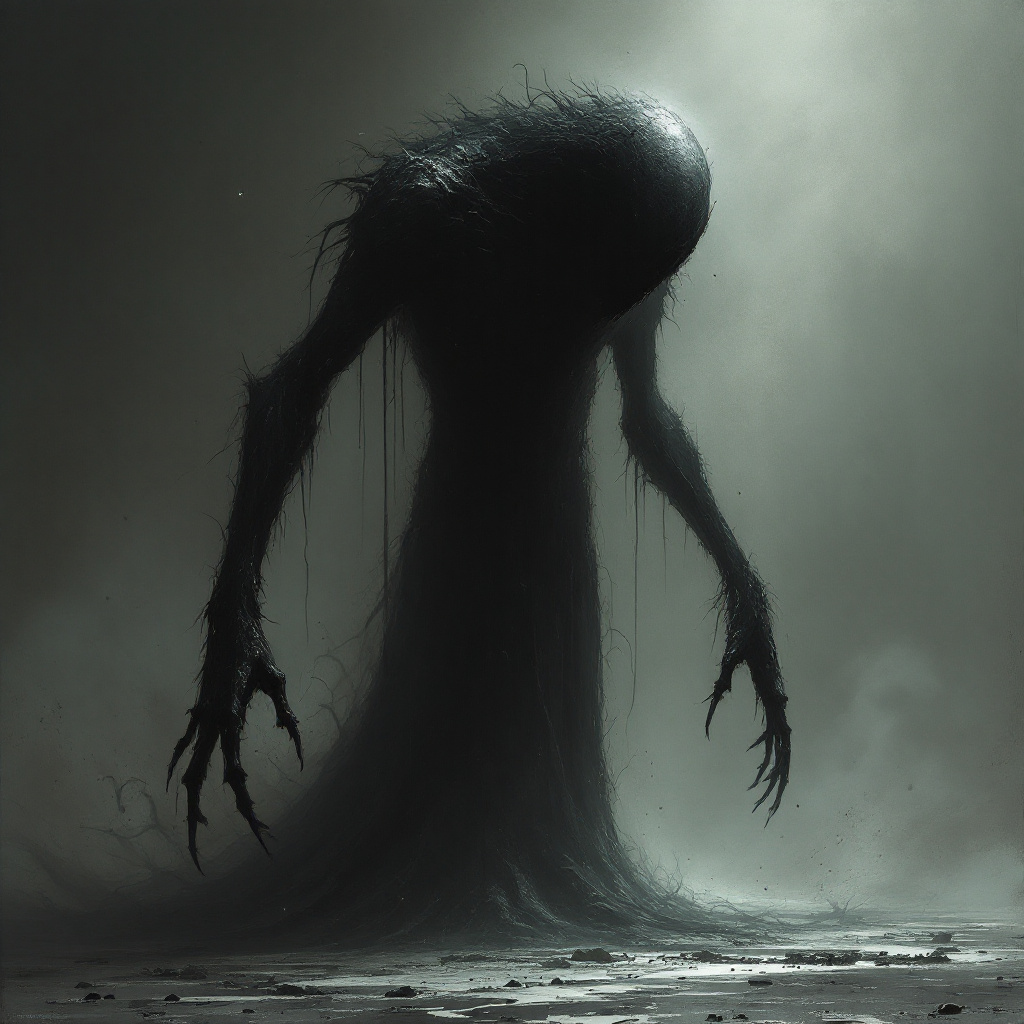FLUX prompt: shadow creature, elongated assassin, tall, h...