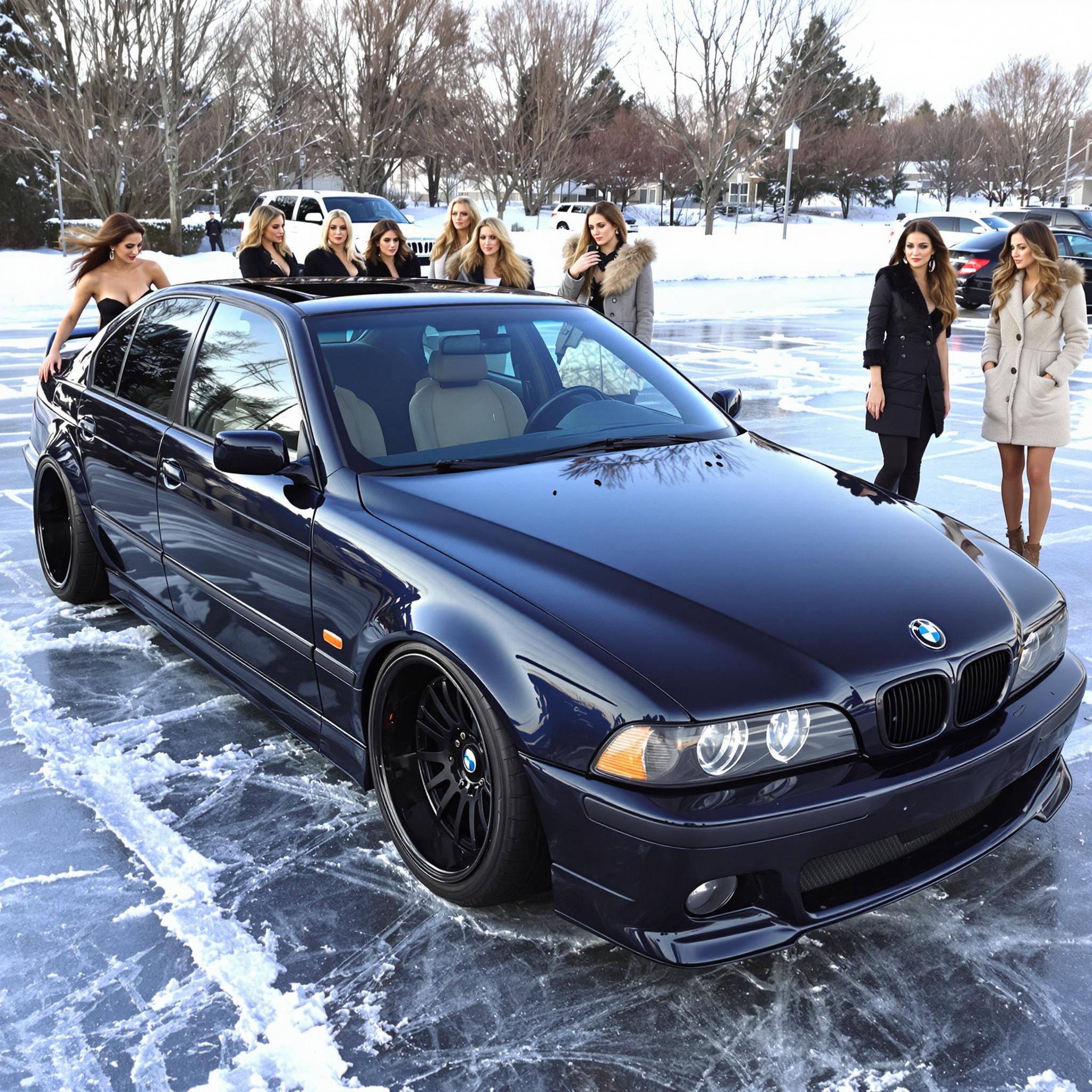 FLUX prompt: A sleek, modified BMW E39 stands proudly in ...