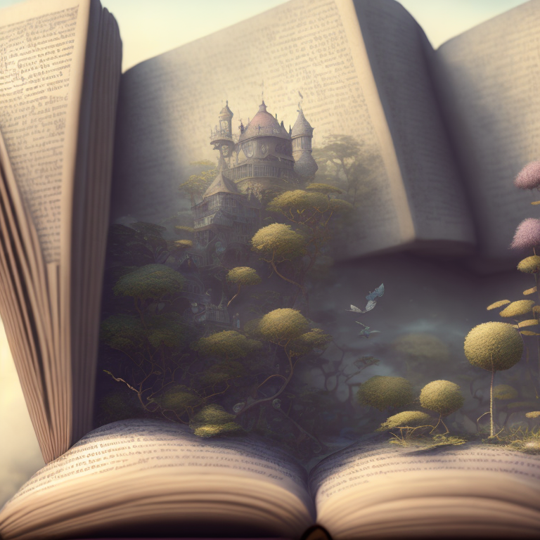 Openjourney prompt: open book with a miniature world grow...
