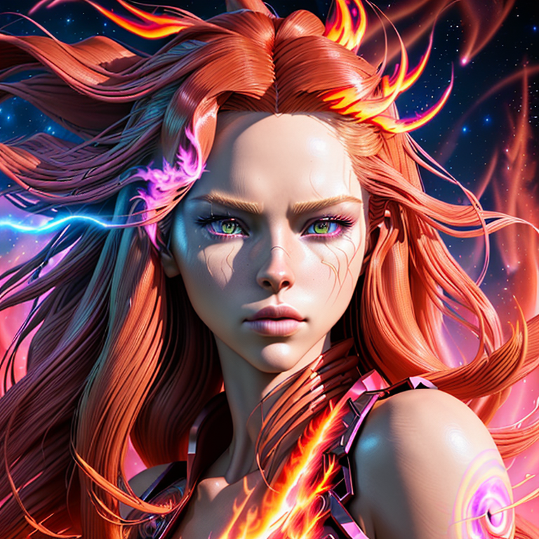 DreamShaper prompt: female retrowave phoenix humanoid fem...