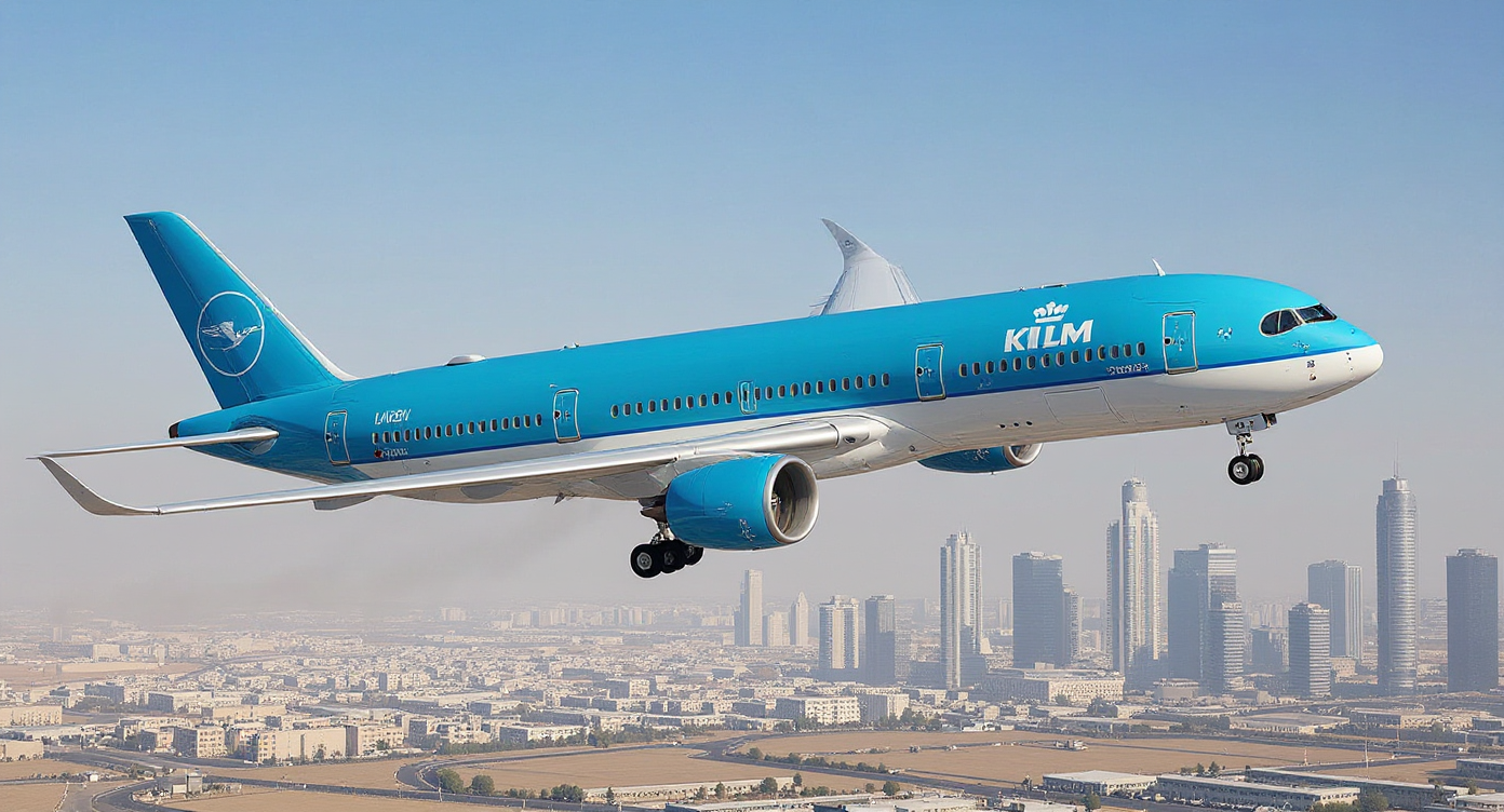 Flux Kontext prompt: UHD image of KLM Airbus 350 taking ...