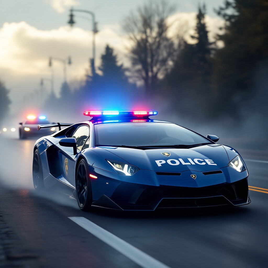FLUX prompt: a Lamborghini police car,on the street, chas...