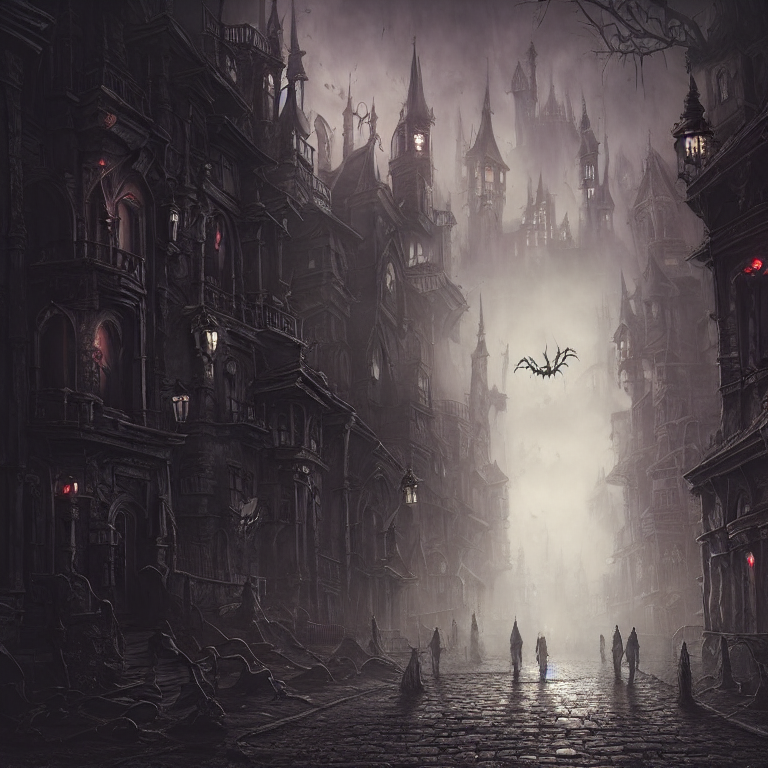 Stable Diffusion prompt: Halloween Street, creepy haunted...