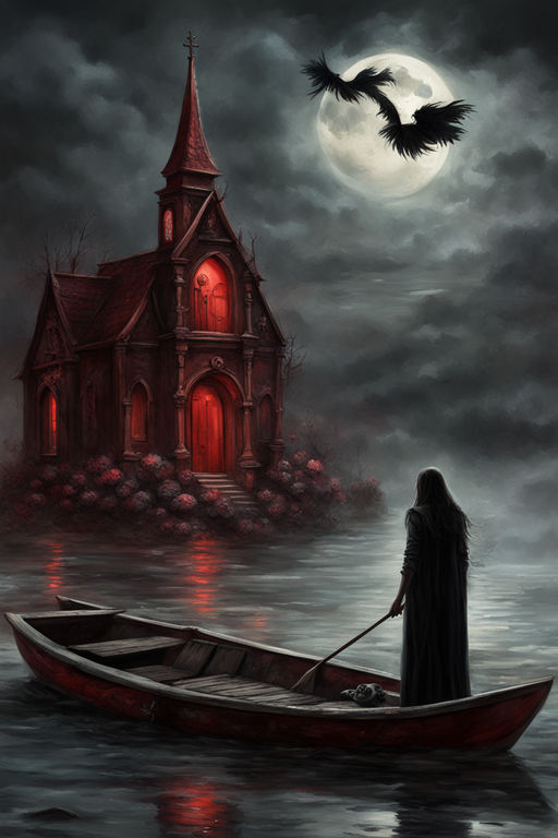 Stable Diffusion prompt: Female demon ferryman wearing a ...