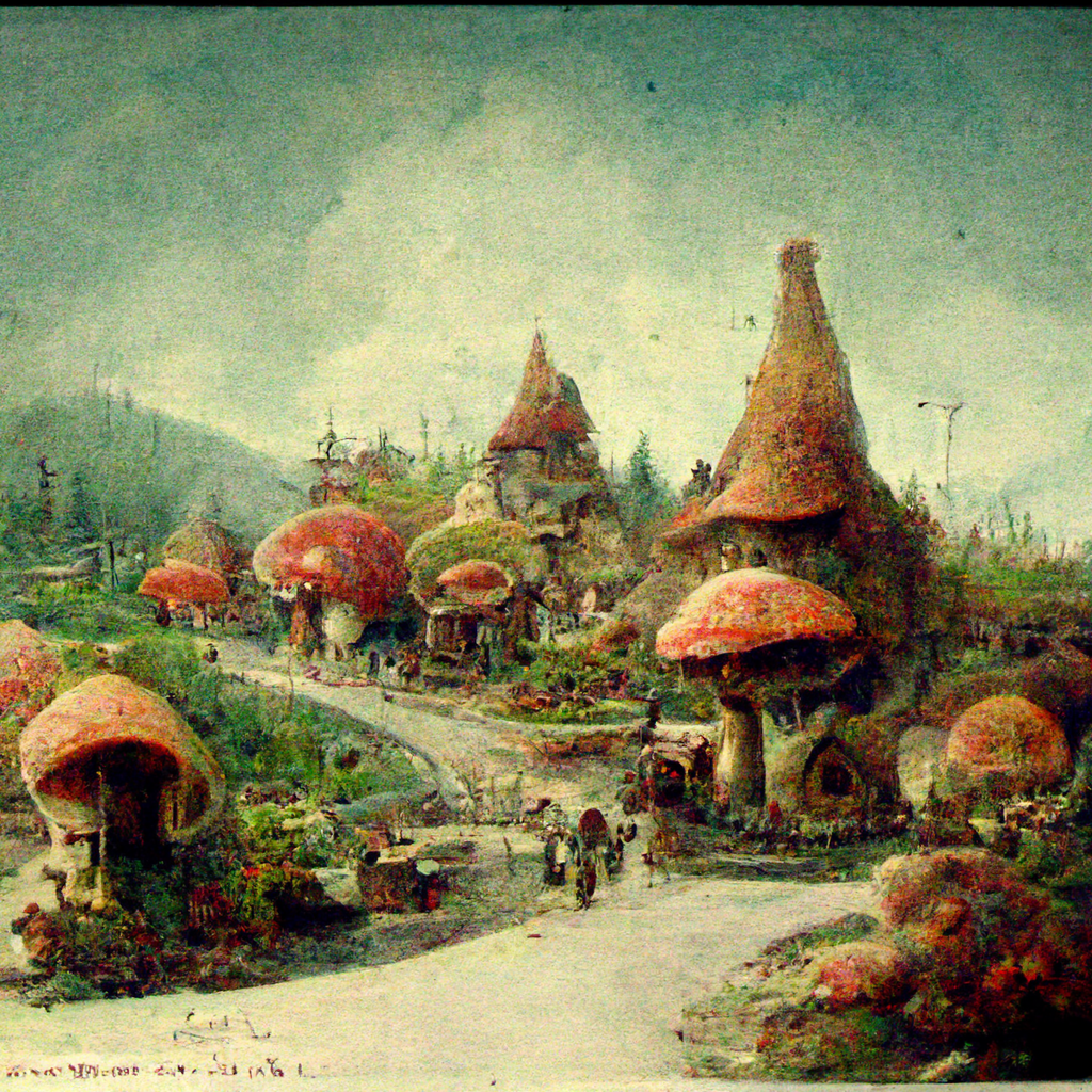 Midjourney prompt: oil painting landscape. hobbit knome v...