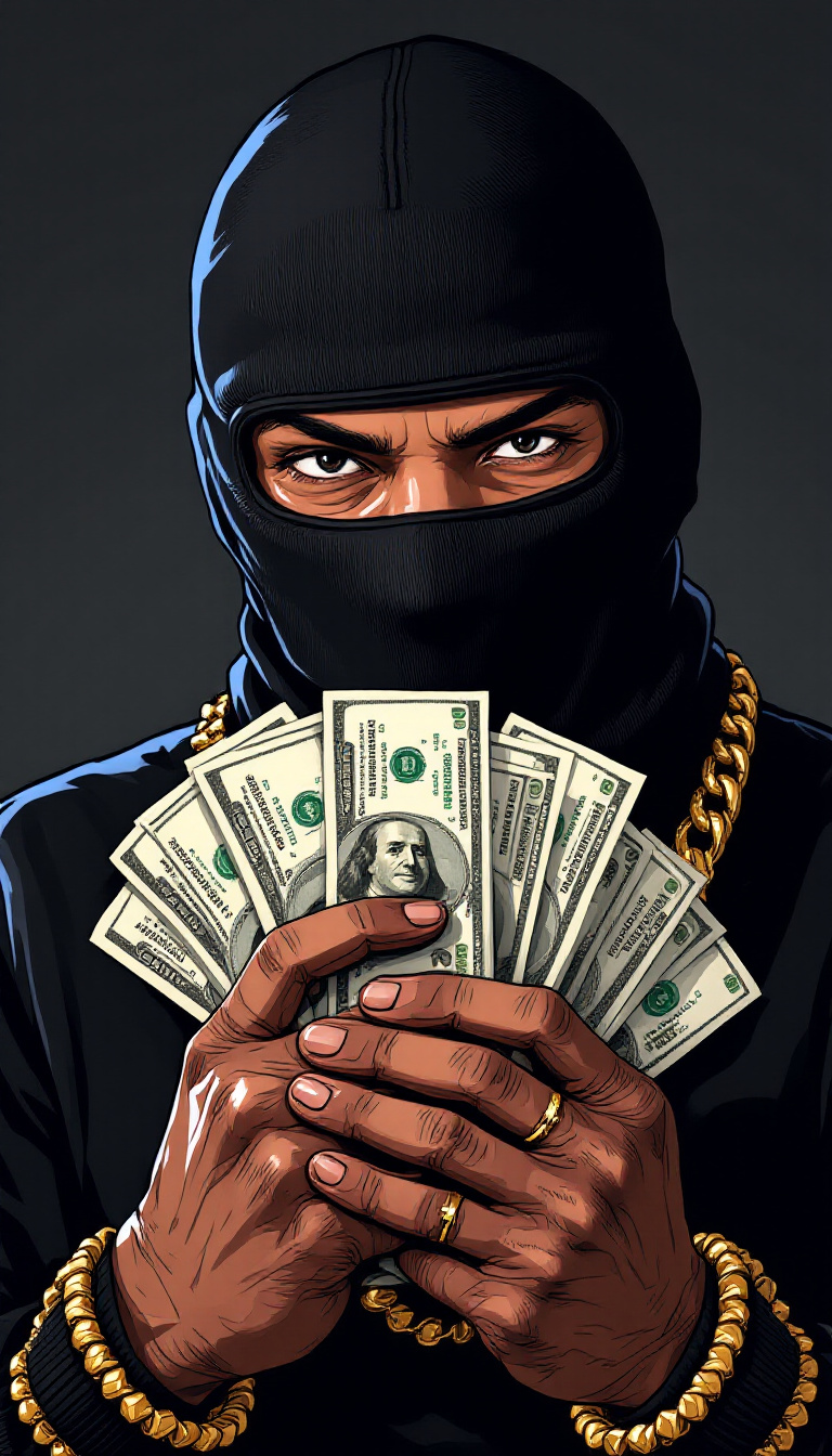 FLUX prompt: A trap rapper with gold chains around his ne...