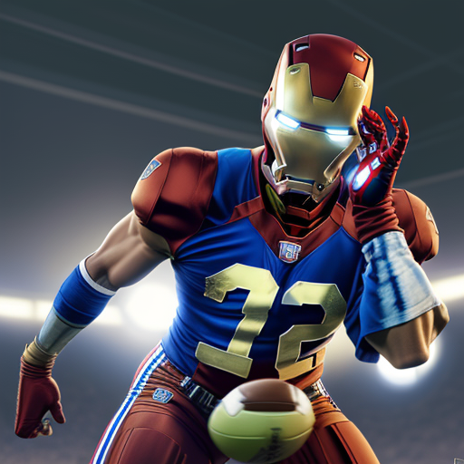 DreamShaper prompt: Marvel's Ironman playing football, dr...