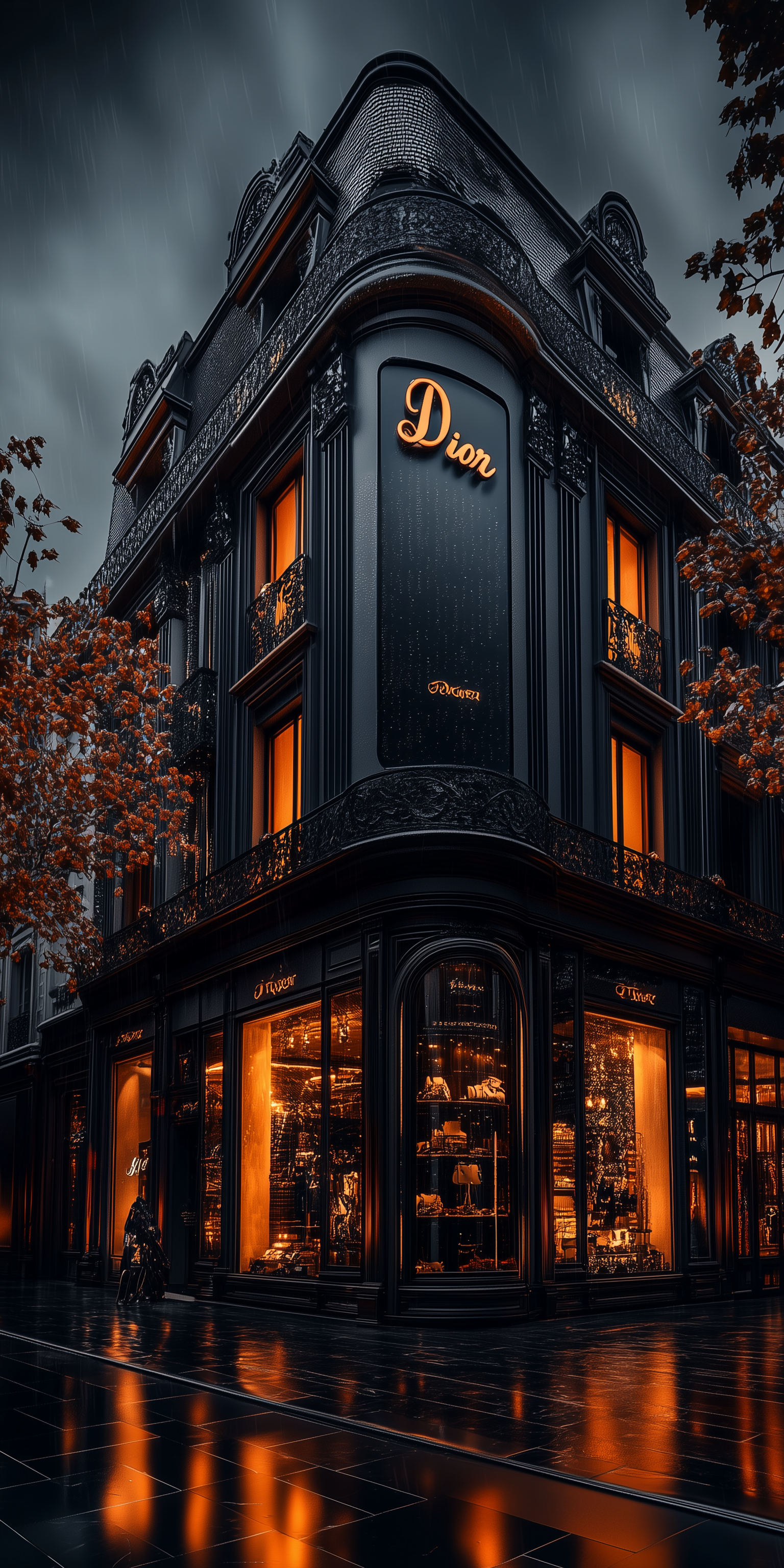 Midjourney prompt: Dior shop in Paris, facade made of wat...