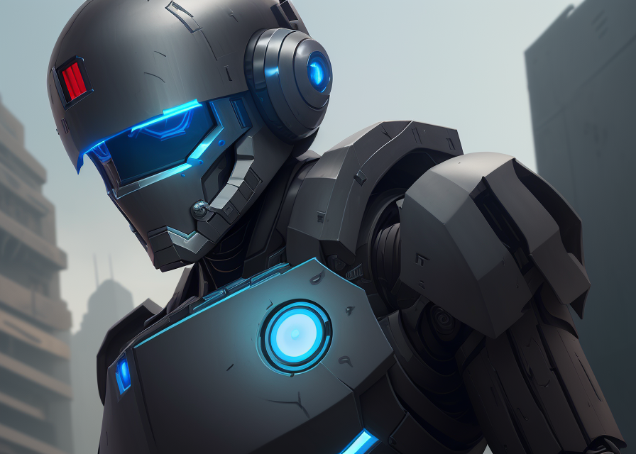 DreamShaper prompt: a close up of a robot wearing a helme...