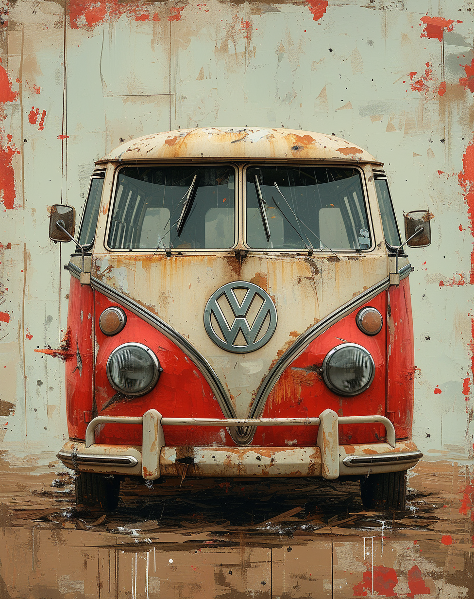 Midjourney prompt: vw bus, canvas art, abstract art print...