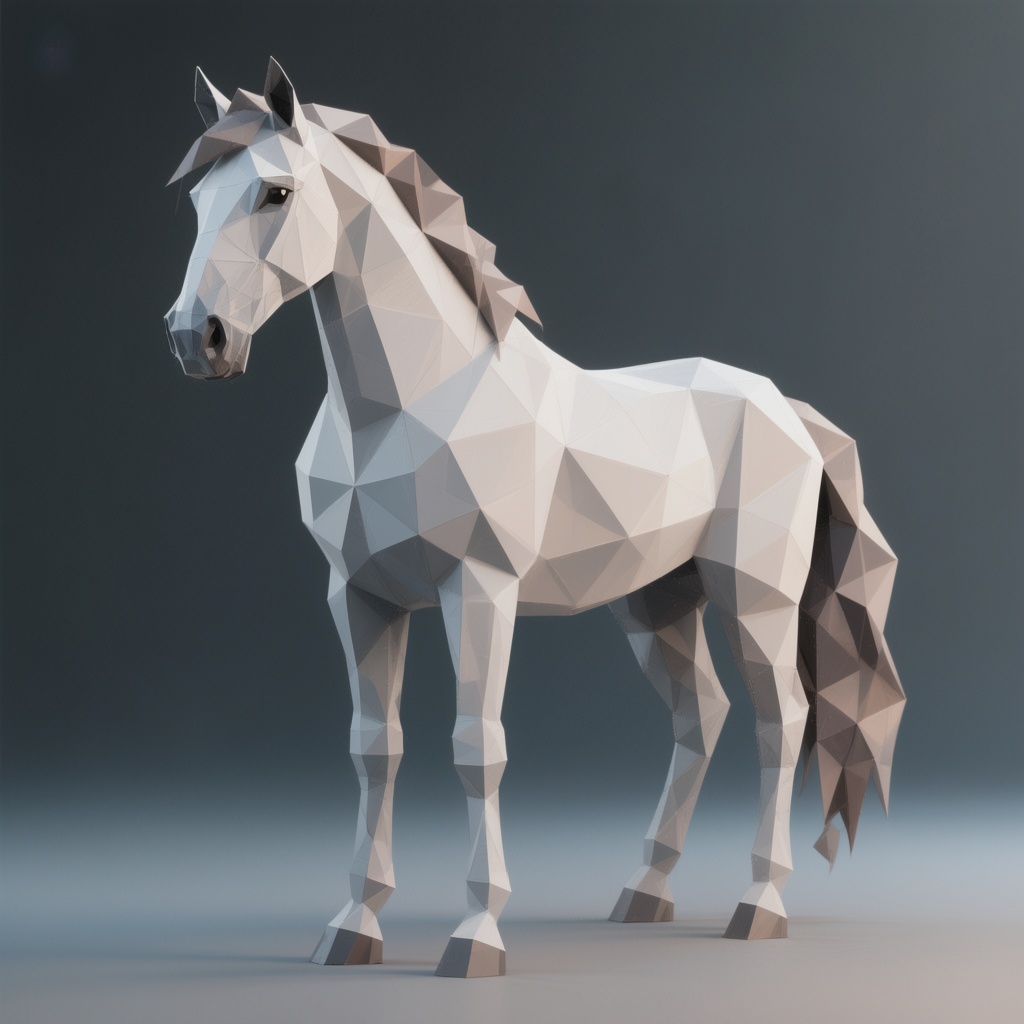 Hunyuan prompt: low-poly elegant horse with no background