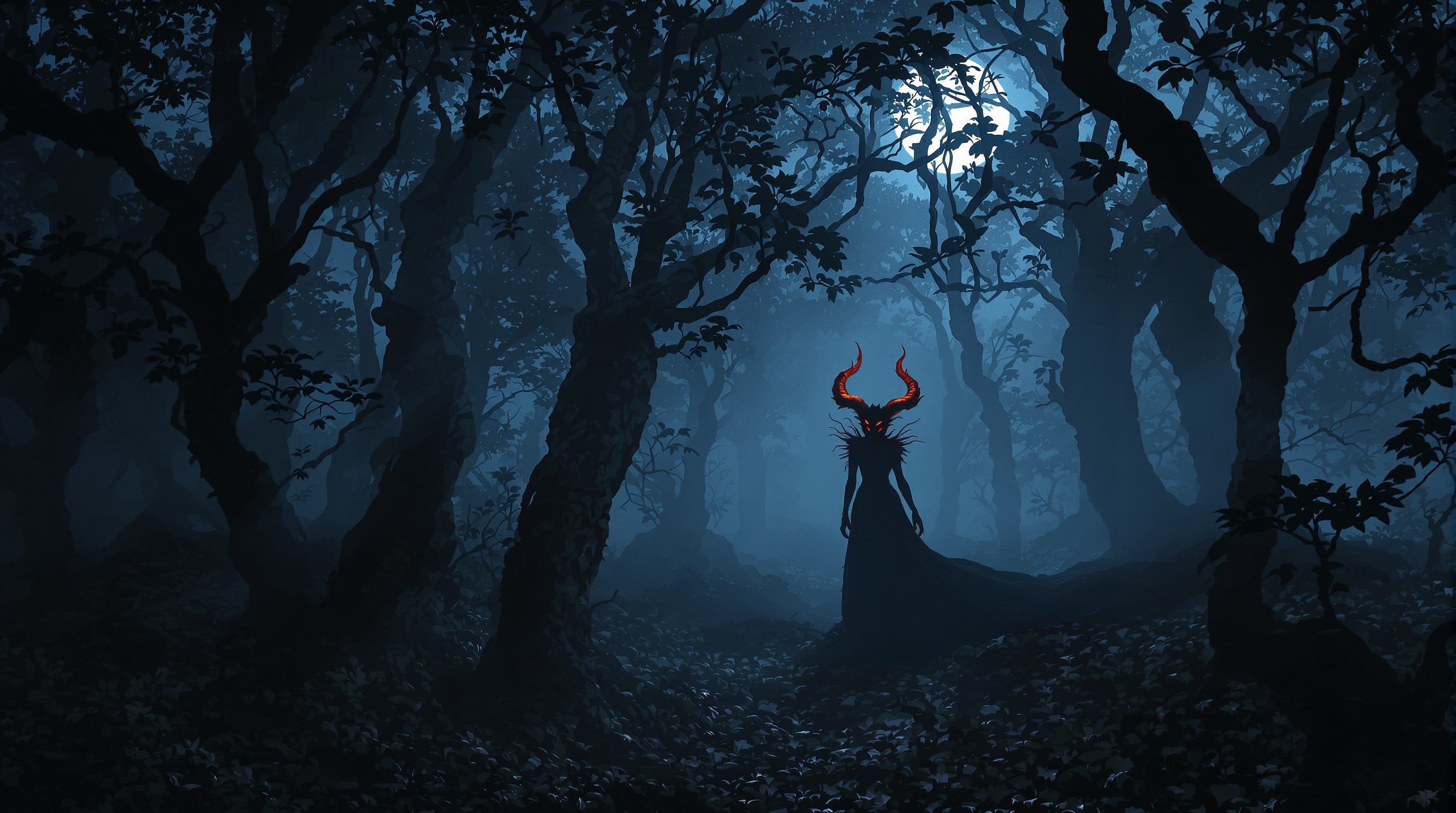 FLUX prompt: In the heart of a foreboding forest, thick t...