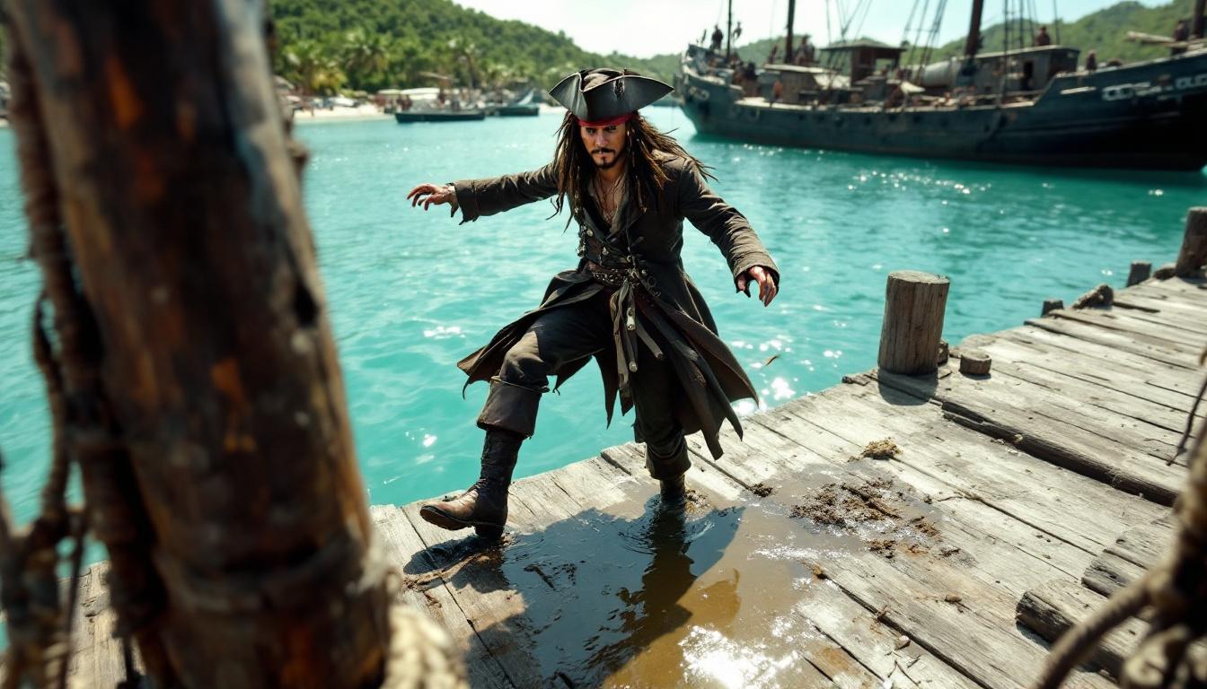 FLUX prompt: "Capture the precise moment Jack Sparrow ste...